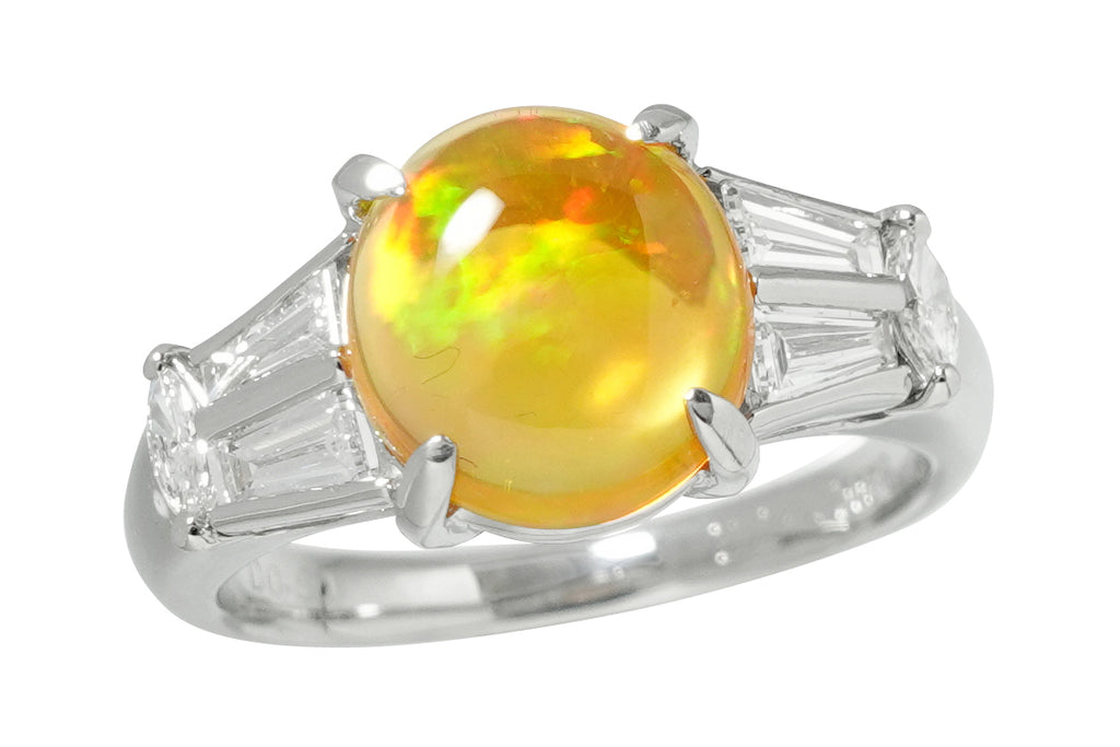 Fire Opal Pt900ファイアオパール ダイヤモンドリング ＆ K18WGファイアオパール ダイヤモンドピアス (NO.305094 ...